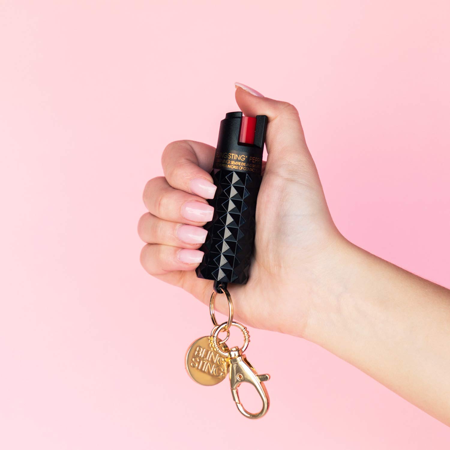 BLINGSTING Pepper Spray Maximum OC Strength Self Defense Spray for Women, 12 ft Spray Range & UV Dye - Studded