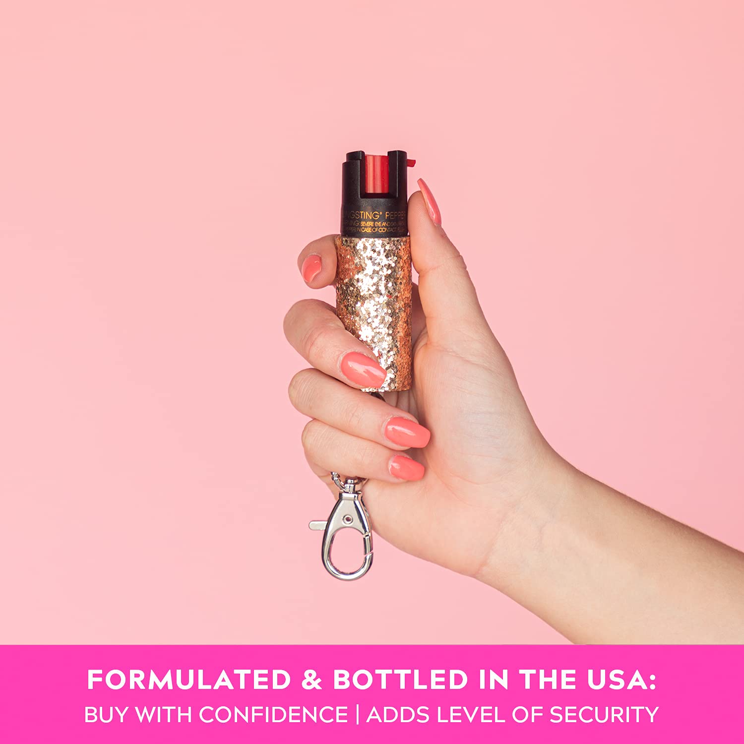 BLINGSTING Pepper Spray for Women - Maximum Strength OC Self Defense Spray - 12 ft Range - UV Marking Dye for Police ID - Swipe Safety Lock - Glitter