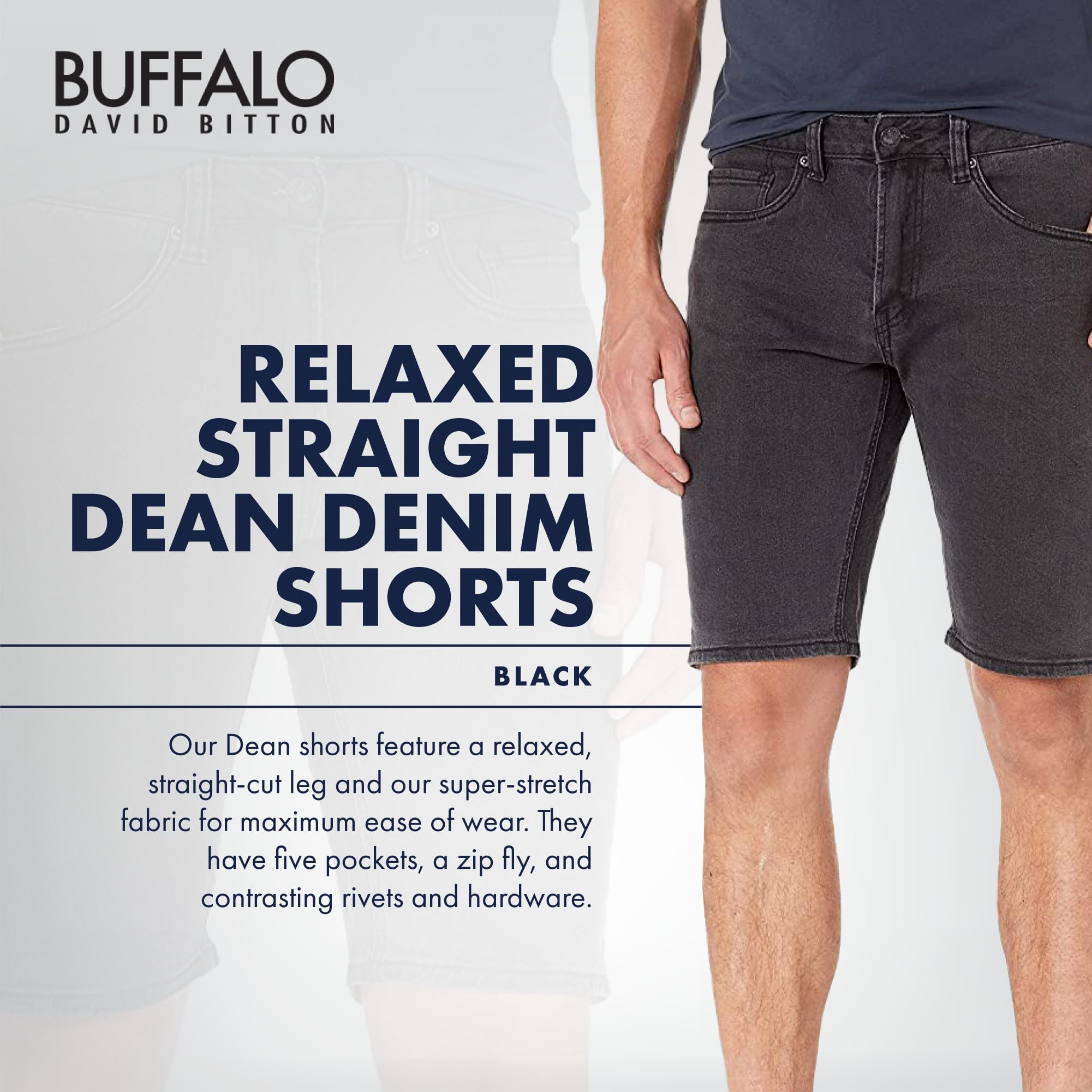 Buffalo David Bitton Men's Slim Parker Denim Shorts 2, Sandblasted/Crinkled, 30