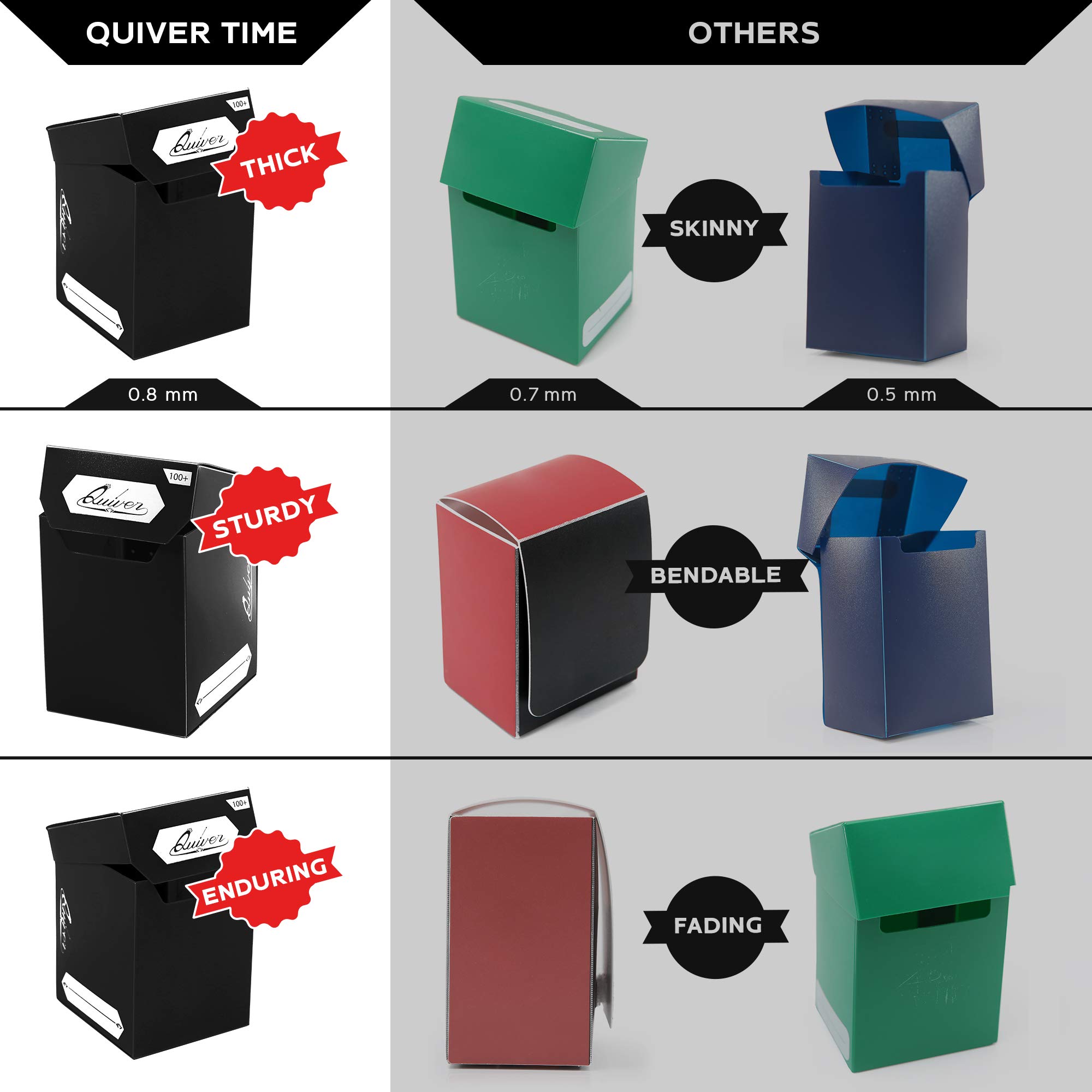 Quiver Time 100+ Standard Deck Blocks with 2 Dividers/Card Deck Box - Set of 5 MTG Deck Box - Compatible with Magic Commander, Yugioh & other TCG cards - (White, Black, Blue, Red & Green)