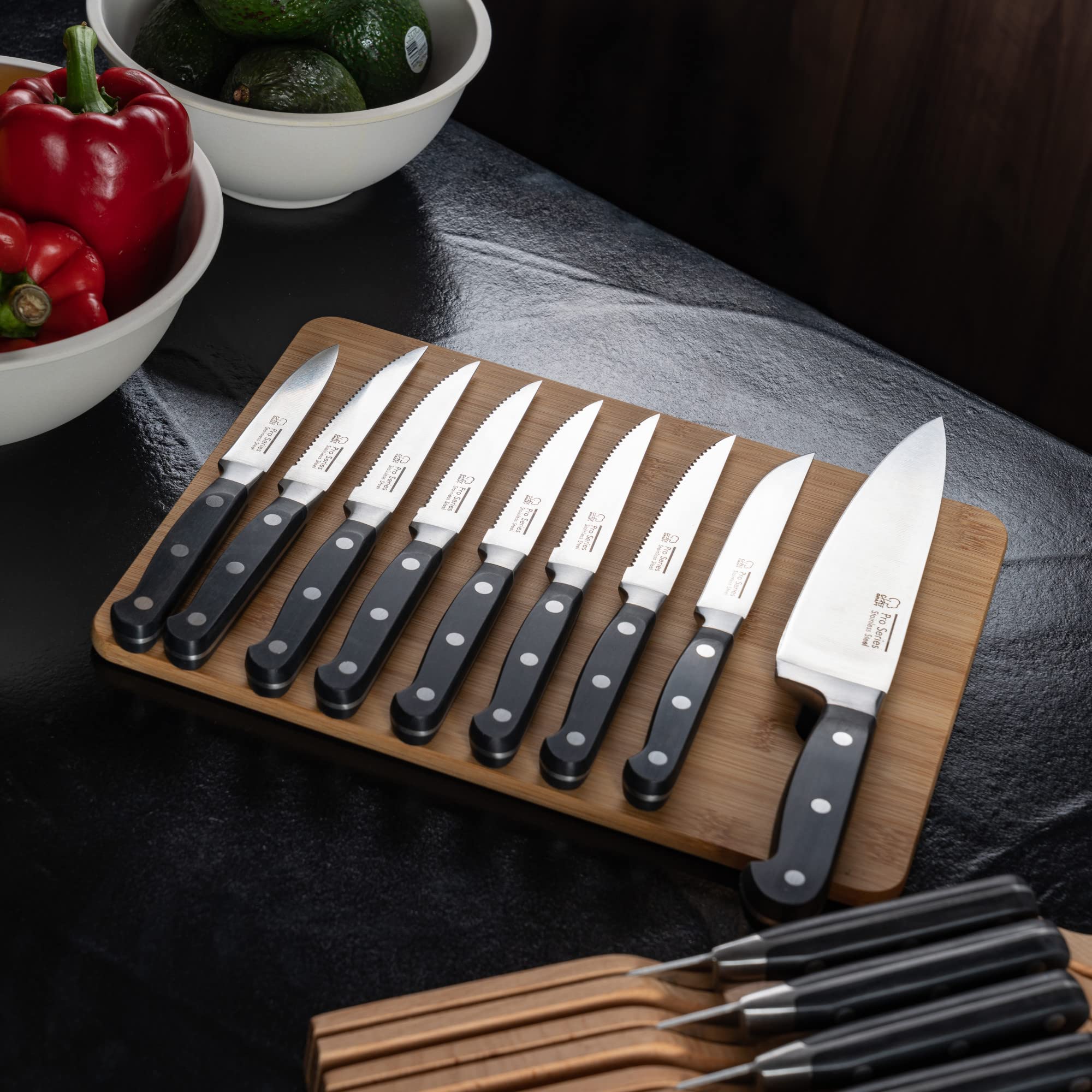 Chef Craft Pro Series Knives, 9 Piece Set, Stainless Steel/Black