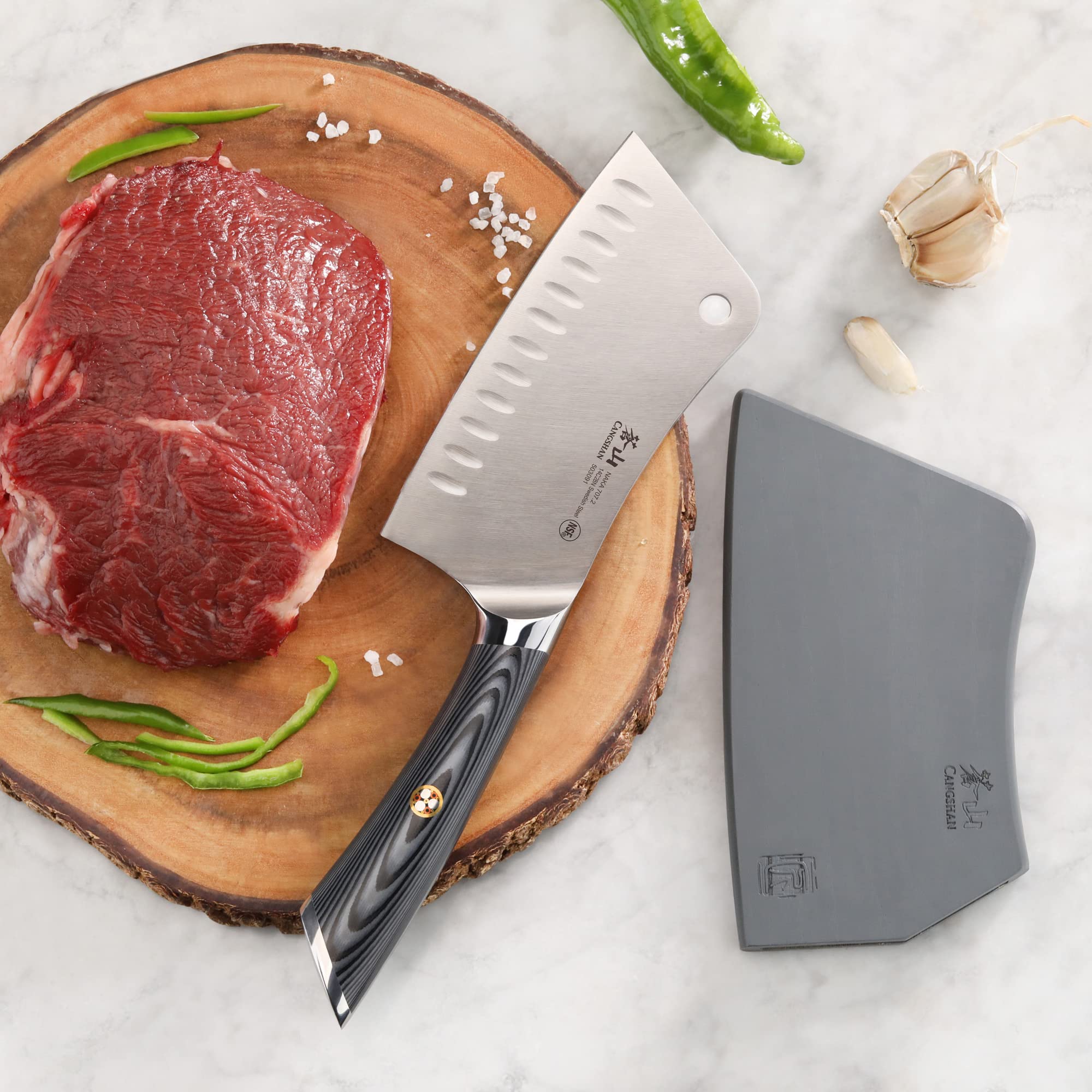 Cangshan NAKA Series 503091 Swedish 14C28N Steel 6-inch Meat Cleaver with Sheath