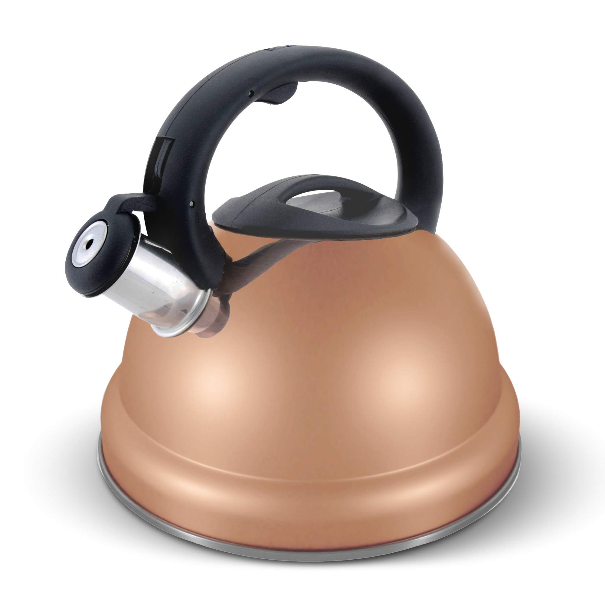 ELITRA HOME Whistling Tea Kettle Stainless Steel Tea Pot for Stovetop with Stay Cool Handle 3.1 Quart / 3 Liter Rose Gold