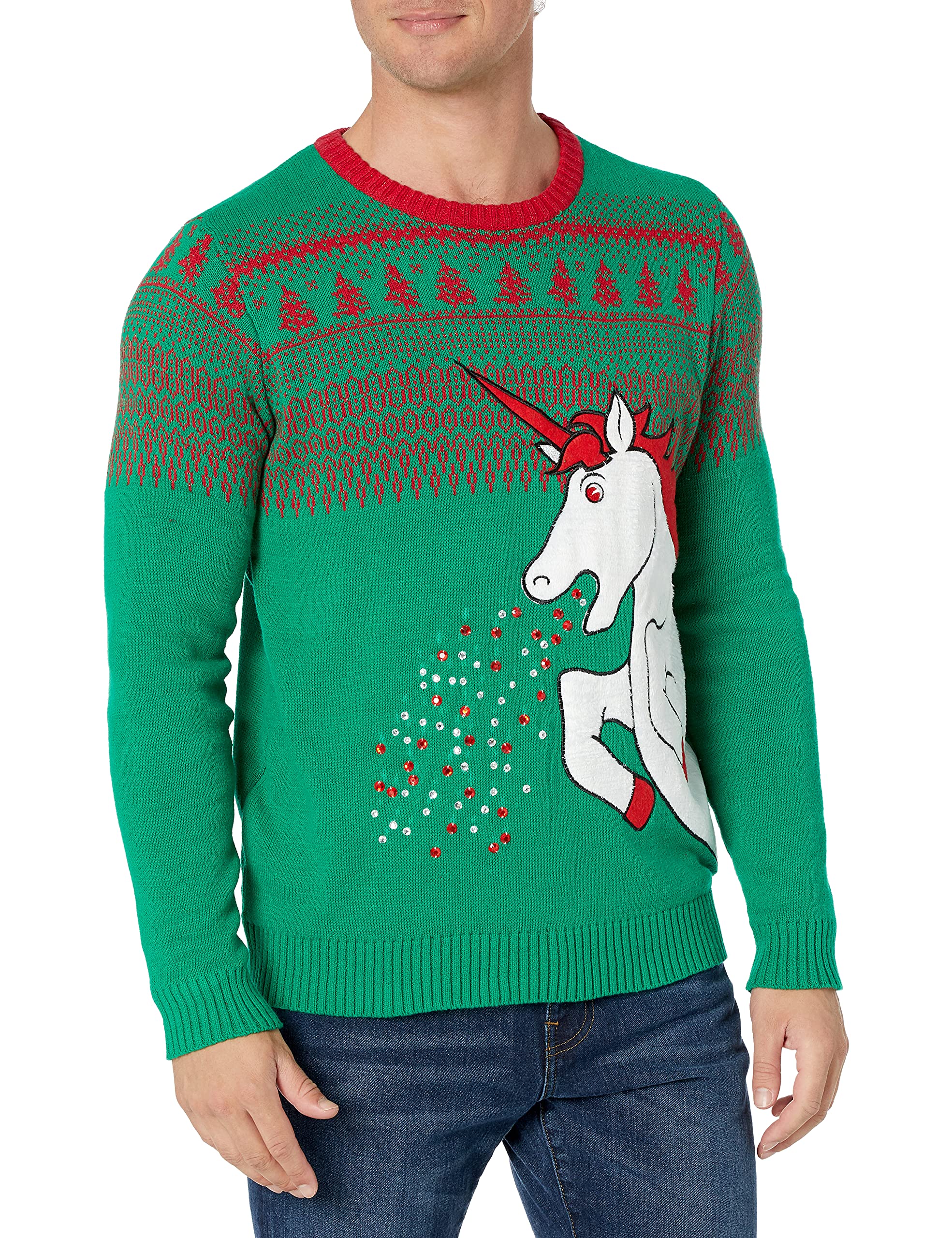 Blizzard Bay Men's Big Sparkle Unicorn Ugly Christmas Sweater, green, XX-Large