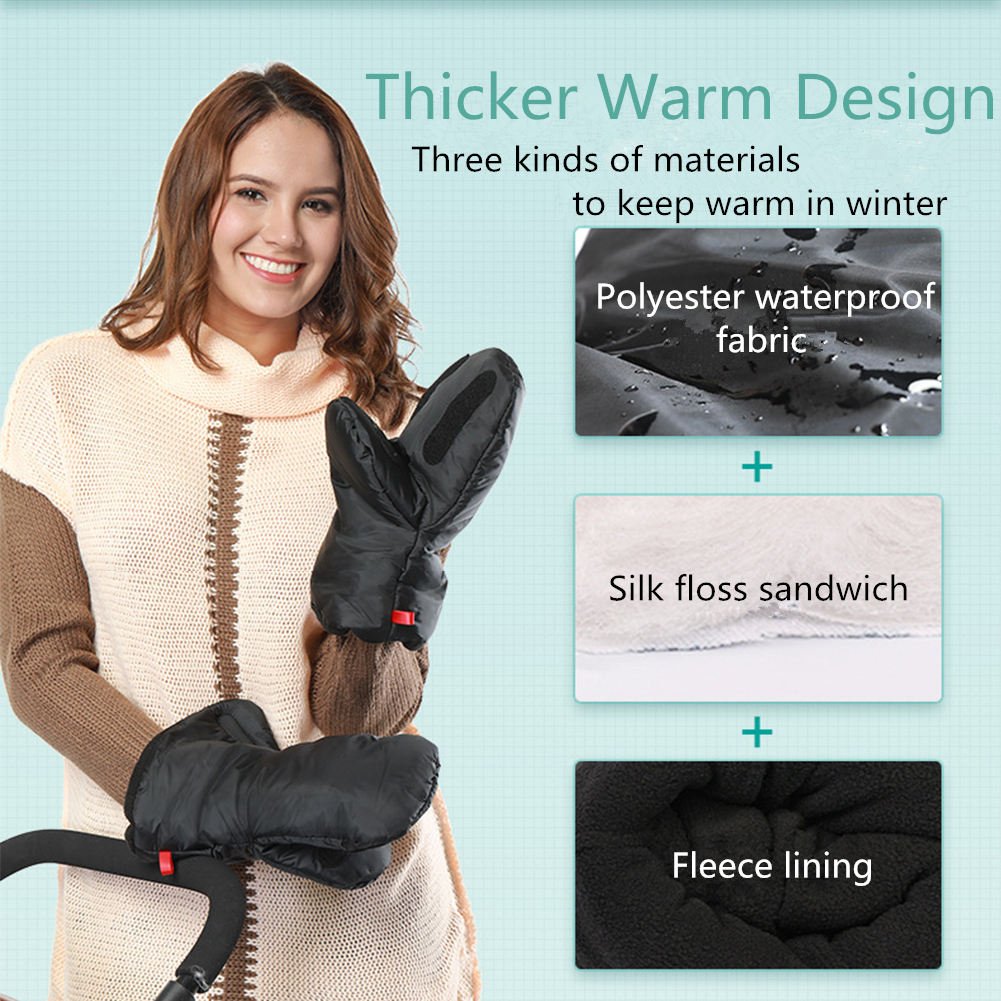 Warm Muff Stroller Gloves - INTIPAL Winter Anti-Freeze Extra Thick Waterproof Fabric Stroller Hand Muff - Black