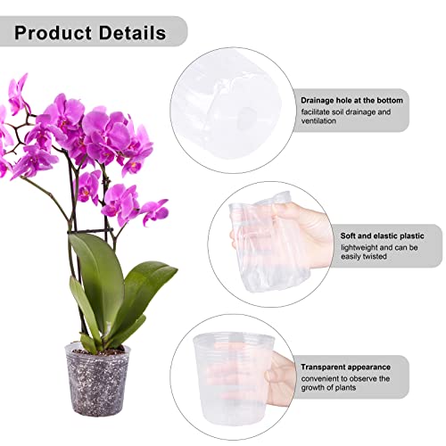 ELCOHO 30 Pack Plants Nursery Pot Soft Clear Plastic Planter 6.7/6/5/4/3 Inch Seed Starting Pots Flower Plant Pots with Drainage Hole Plant Container with 30 Labels for Seedlings Succulent Vegetable