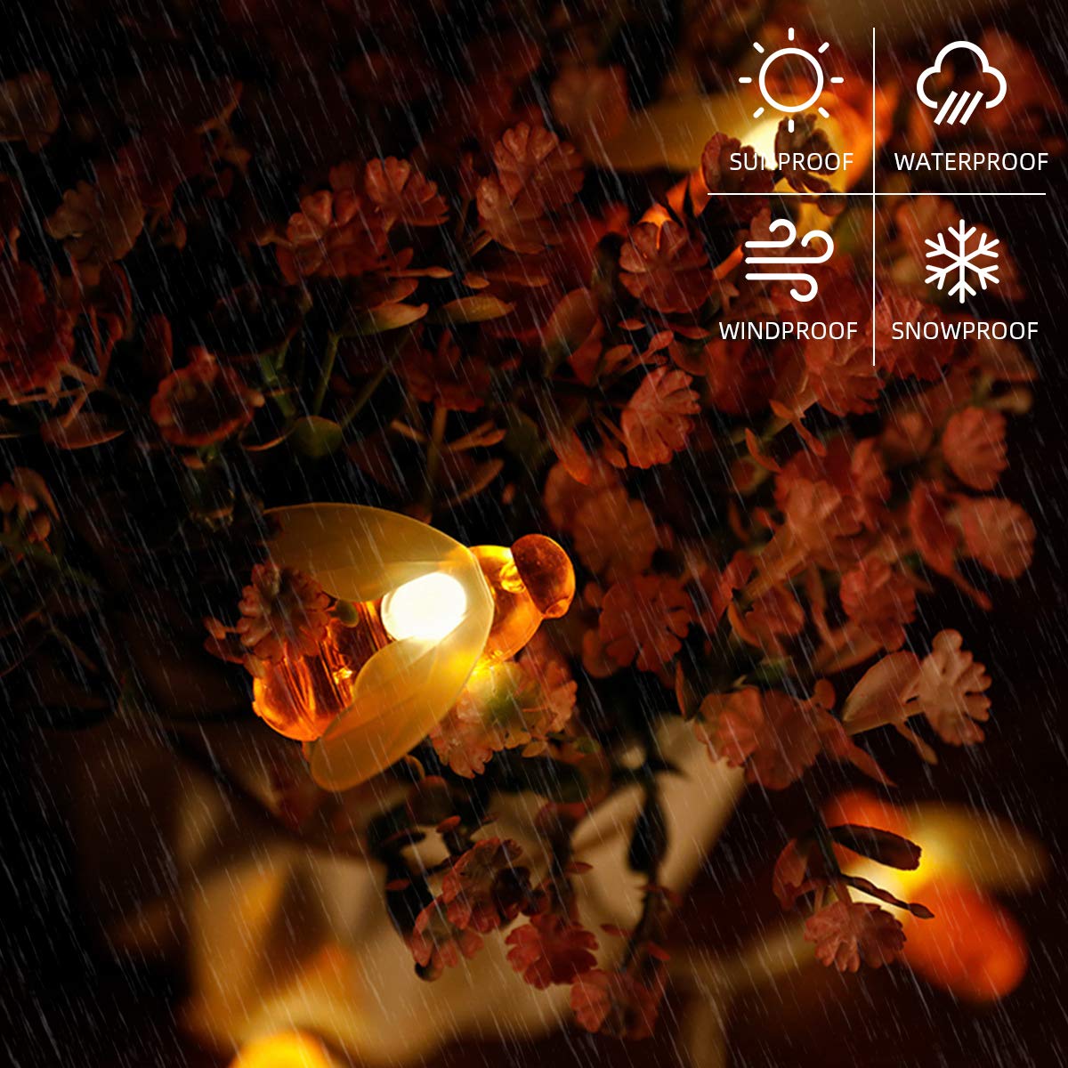 Metaku Solar Lights Outdoor Bee String Lights 23ft 30 LED Honeybee Lights Solar Powered 8 Modes Auto On/Off Christmas Lights Outdoor Waterproof Decorative Fairy Light for Patio Garden Gazebo Balcony