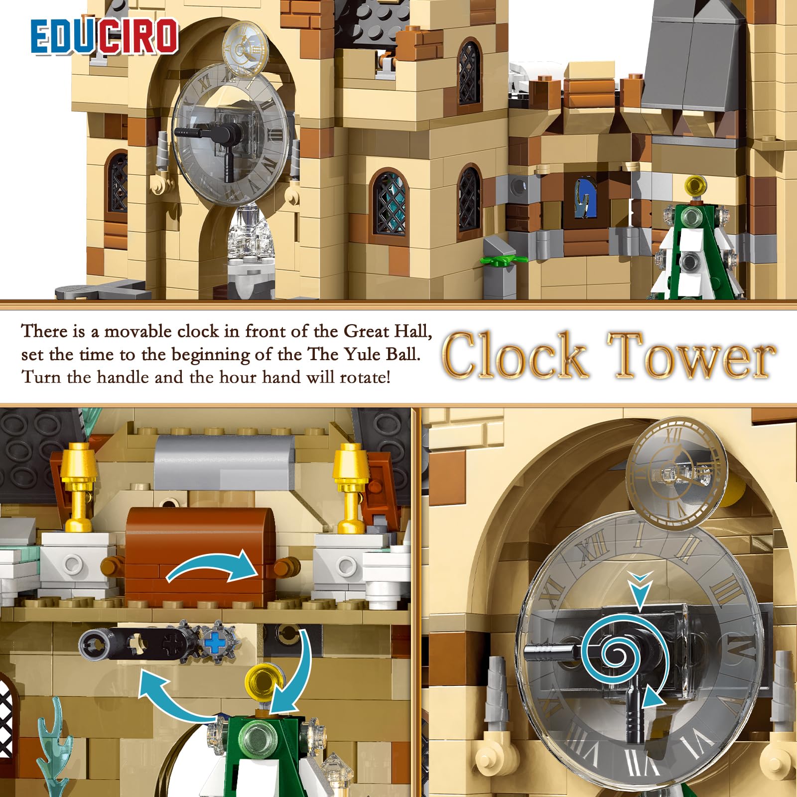 Under the Baubles Harry Castle Clock Tower Building Toy Set with Dumbledore Office Building, Magic Castle Architecture Model for Boys and Girls, Gift Ideas for Potter Fans Kids Aged 8-14 (871 PCS).