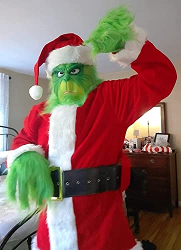 Green Santa Claus Costume for Men 1 pair Christmas Deluxe Santa Suit Green Outfit (Gloves)