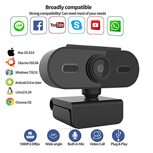 DEFLAB Webcam 1080P Webcam, HD Webcam with Microphone USB Camera Autofocus Plug and Play Suitable for Video Conferencing Camera