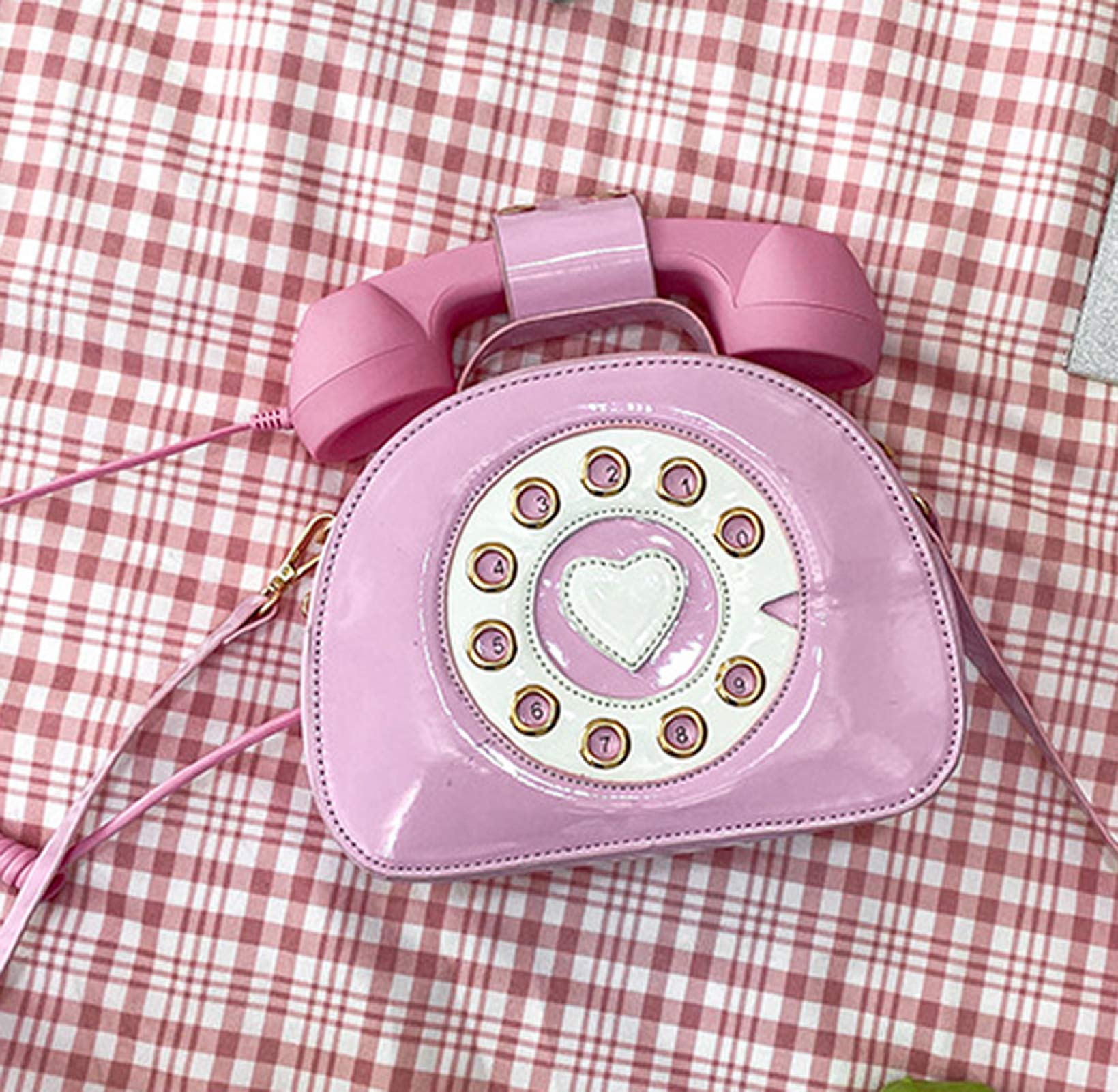 QZUnique Telephone Shoulder Bag Women Retro Cross Body Bag PU Leather Clutch Purse Chain Tote Bag