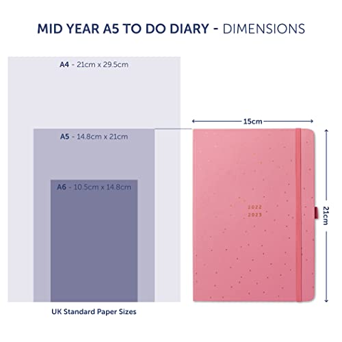 Busy B Mid Year A5 To Do Diary August 2022 - August 2023. Pink A5 Week to View Diary with Notes, Tear-Out Lists & Pockets