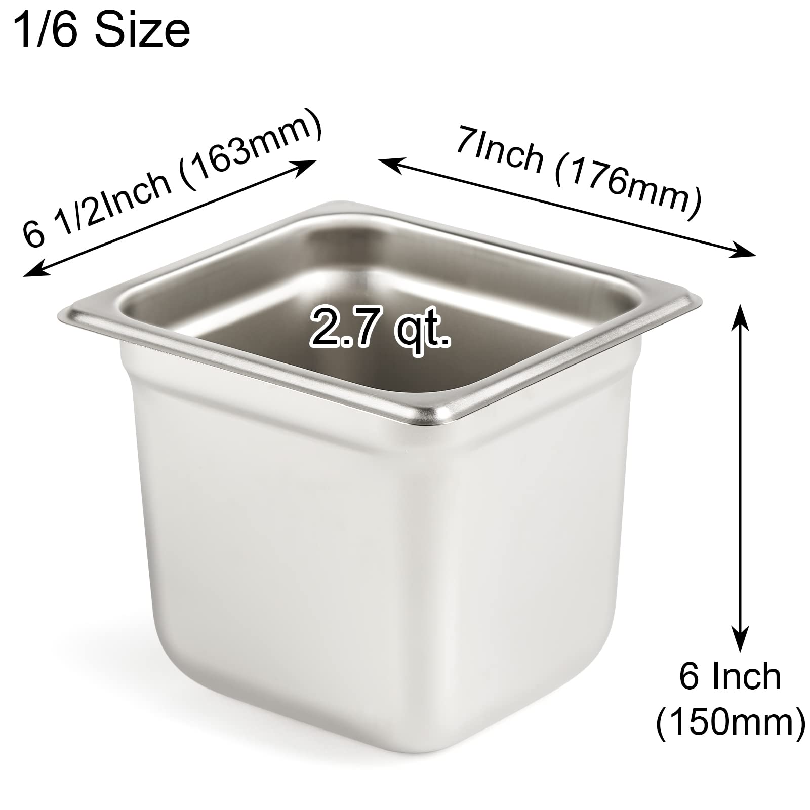 CURTA 6 Pack Anti-Jam Slotted Hotel Pans with Lids, 1/6 Size 6 Inch Deep, NSF Commercial 18/8 Stainless Steel Chafing Steam Table Food Pan with Covers