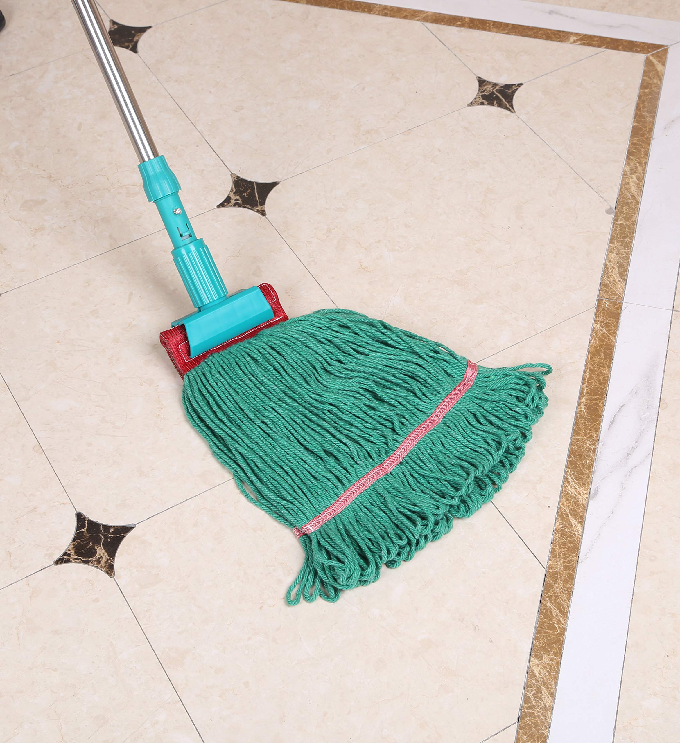 Cotton Yarn Wet Mop Set Microfiber Mop Commercial Looped End with Stainless Steel Telescopic Handle(Green)