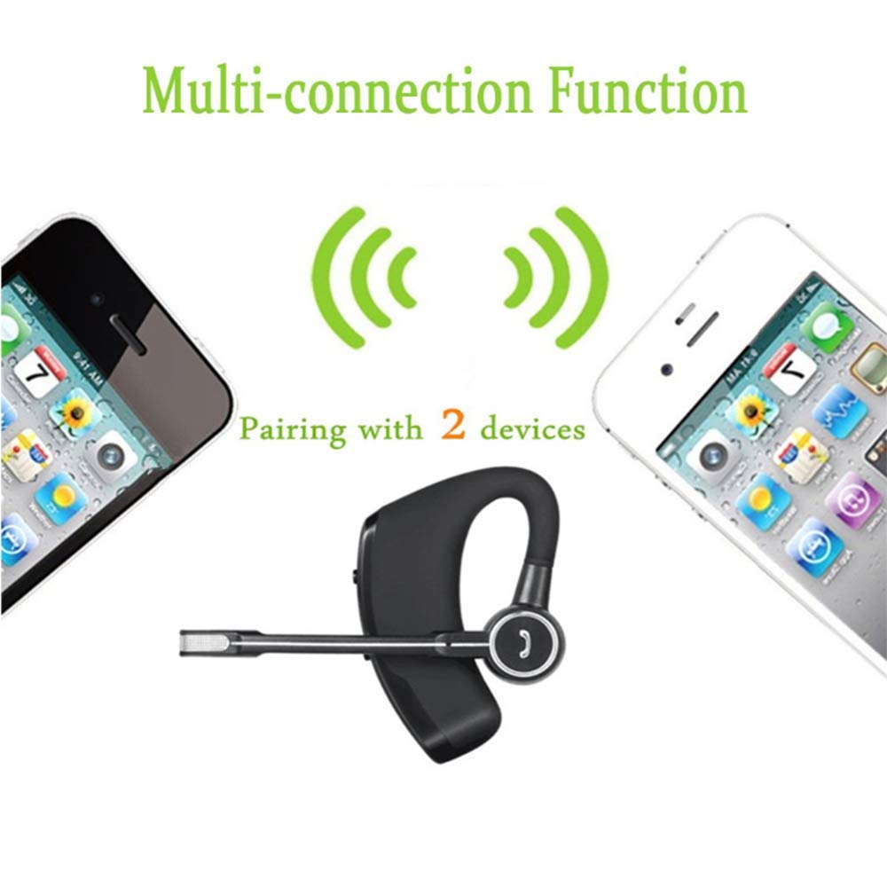 Bluetooth Headset Bluetooth Earpiece Business Headphones Ear Hooks HD Stereo Noise Cancelling in-Ear Earbuds with Mic and Voice Control for Business/Office/Driving Call