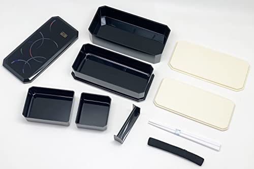 OSK 1 X Cool Japanese Bento Lunch Box with Belt, Bag Chopsticks - Waon Black