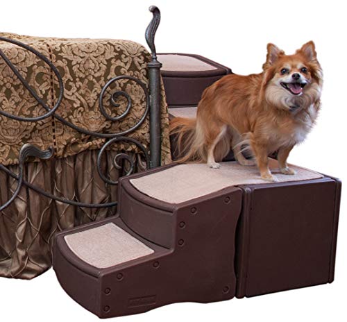 Pet Gear Easy Step Bed Stair for Cats/Dogs, Adjusts to Either Side of Bed, Removable Washable Carpet Treads, Storage Compartment, for Pets Up to 75lbs