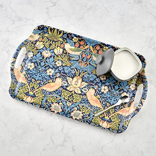 Pimpernel Morris & Co Strawberry Thief Blue Large Handled Tray | Serving Tray for Lunch, Coffee, or Breakfast | Made of Melamine for Indoor and Outdoor use | Measures 18.9" x 11.6" | Dishwasher Safe