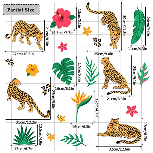 WOYINIS Leopard Cheetah Jaguar Wall Decal Stickers DIY Palm Leaves Plants Flowers Wall Decals Removable Peel & Stick Tropical Wall Decals for Living Room Bedroom Playroom Classroom Nursery Wall Decor