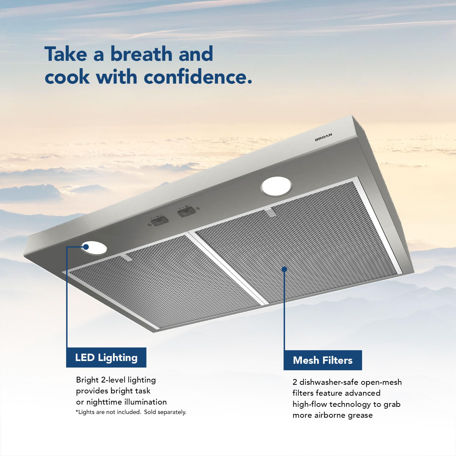 Broan-NuTone BCSD130SS Glacier Range Hood with Light, Exhaust Fan for Under Cabinet, Stainless Steel, 30-inch, 300 Max Blower CFM