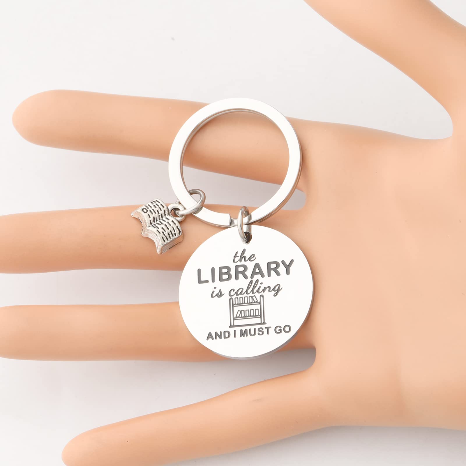 BLEOUK Librarian Keychain Book Lover Gift Bookworm Gift Gift For Reading Teacher The Library Is Calling And I Must Go (LIBRARY is calling)