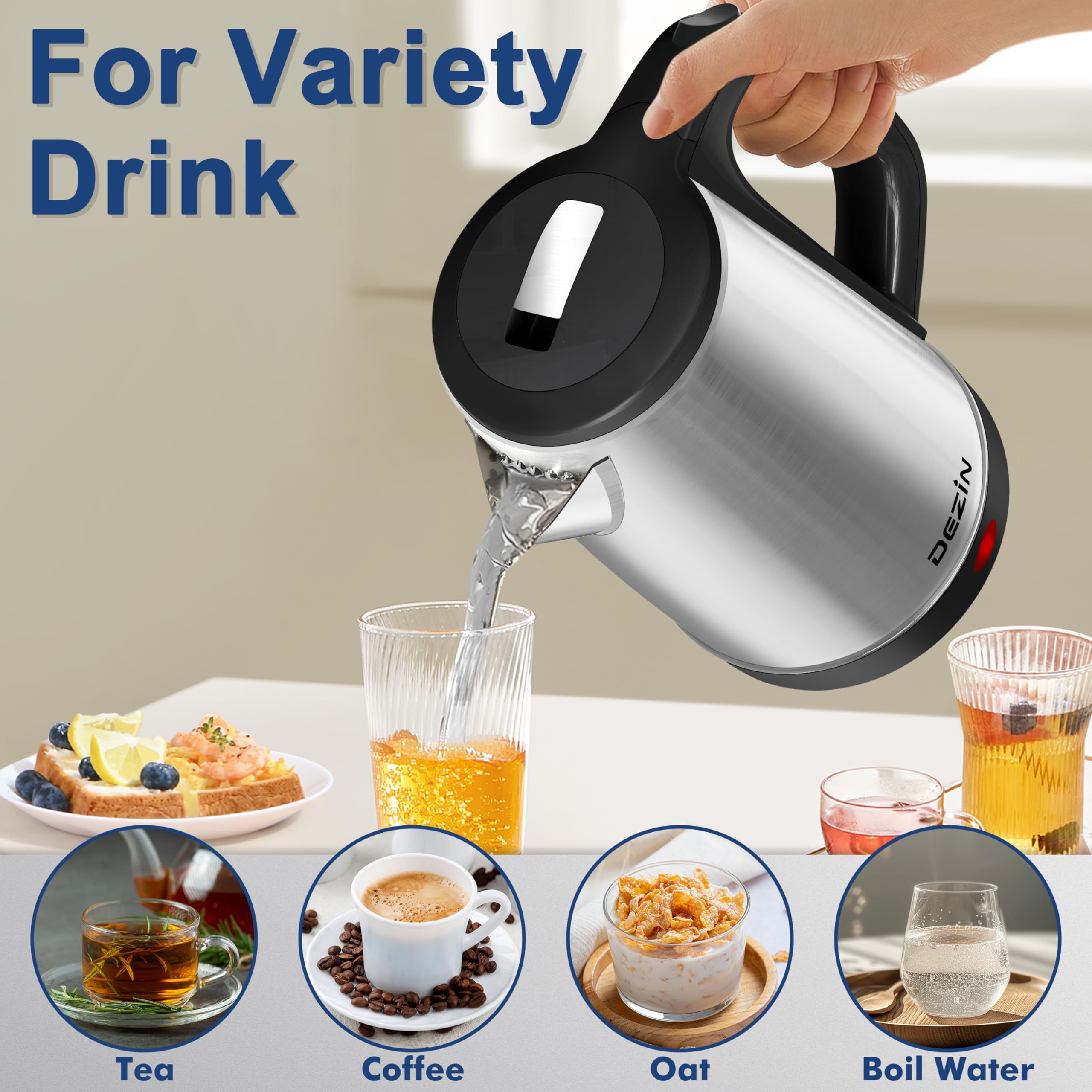DEZIN Electric Kettle Upgraded, BPA Free 2.5L Stainless Steel Tea Kettle, Fast Boil Water Warmer with Auto Shut Off and Boil Dry Protection Tech for Coffee, Tea, Beverages