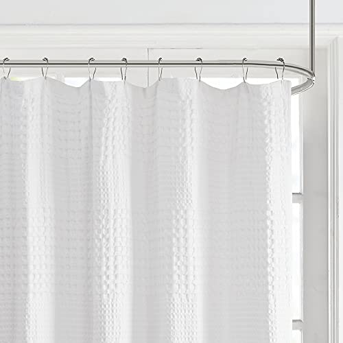 Madison Park Arlo 100% Cotton Shower Curtain, Texture Waffle Weave Design 800 GSM Hotel Quality, Soft Trendy Bathroom Décor, Machine Washable, Bathtub Fabric Privacy Screen, 72" x 72", White