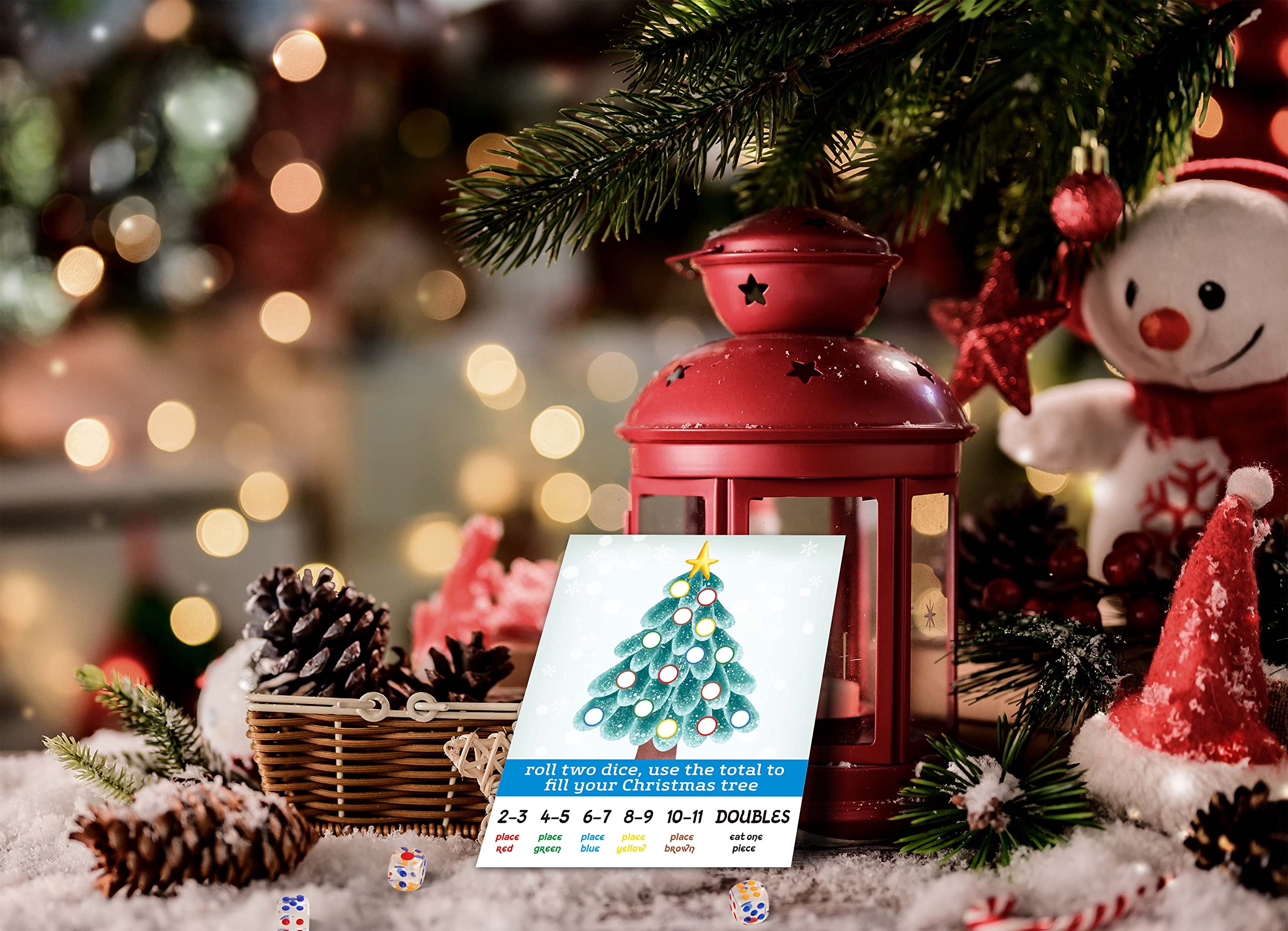 Christmas Party Roll The Dice Game, Kids Table Game, 10 Play Cards 20 Transparent Dices - 5 x 6 inches(MMgame-A002)