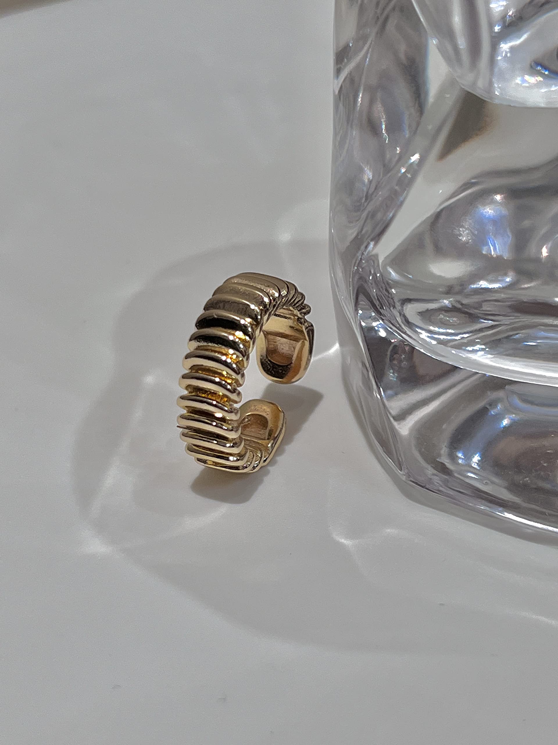 BLESSAIA Chunky Gold Ring - 18k Gold Plated Geometric Statement Ring Textured Stacking Band Rings for Women and Girls (GOLD1)