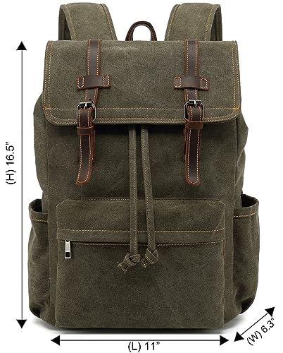 HuaChen Vintage Canvas Backpack, Mens Travel Rucksack for Laptop Hiking Bag (M83_Green)