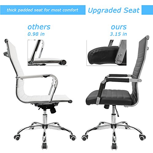 Furmax Ribbed Office Desk Chair Mid-Back PU Leather Executive Conference Task Chair Adjustable Swivel Chair with Arms (Black)