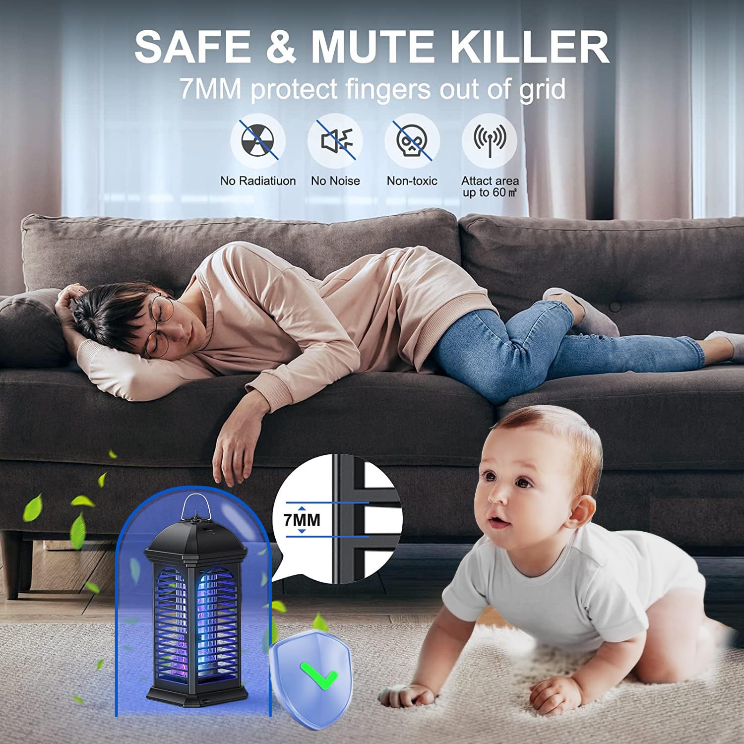 Electric Bug Zapper Indoor/Outdoor Fly Zappers Mosquito Killer 90-130V 11W Fly Traps,Insect Killer for Home Garden Backyard Patio