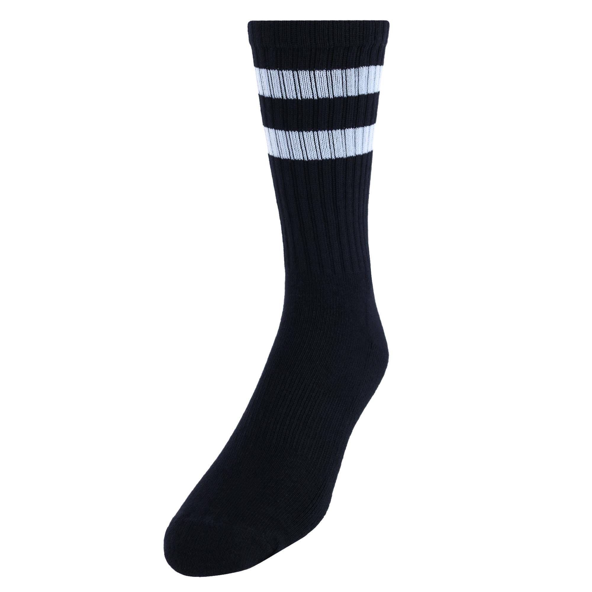 CTM® Men's Crew Striped Socks (3 Pairs), Black with White Stripes