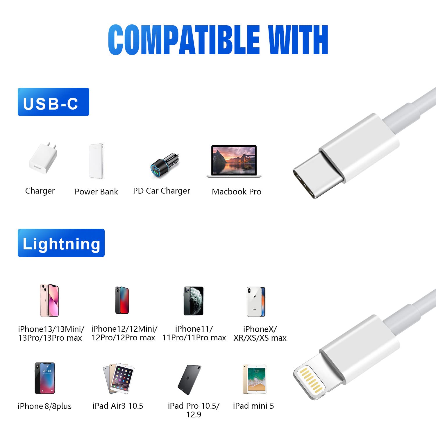 iPhone Charger, [Apple MFi Certified] USB C to Lightning Cable 2PACK 6FT Fast iPhone Charger Cord Compatible with iPhone 14/13/12/11 Pro Max/XS MAX/XR/XS/X/8/7/Plus