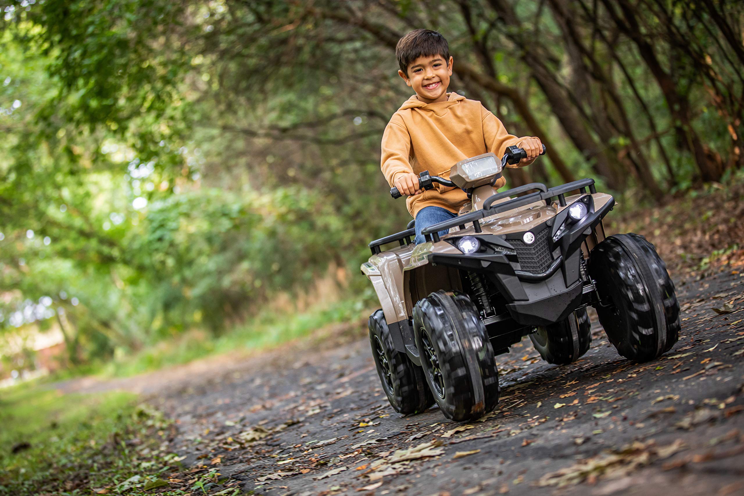 Kid Trax Yamaha ATV Toddler/Kids Electric Ride On Toy, 12 Volt, 3-7 yrs Old, Max Weight 88 lbs, Single or Double Riders, MP3 Player Input, Kodiak Tan