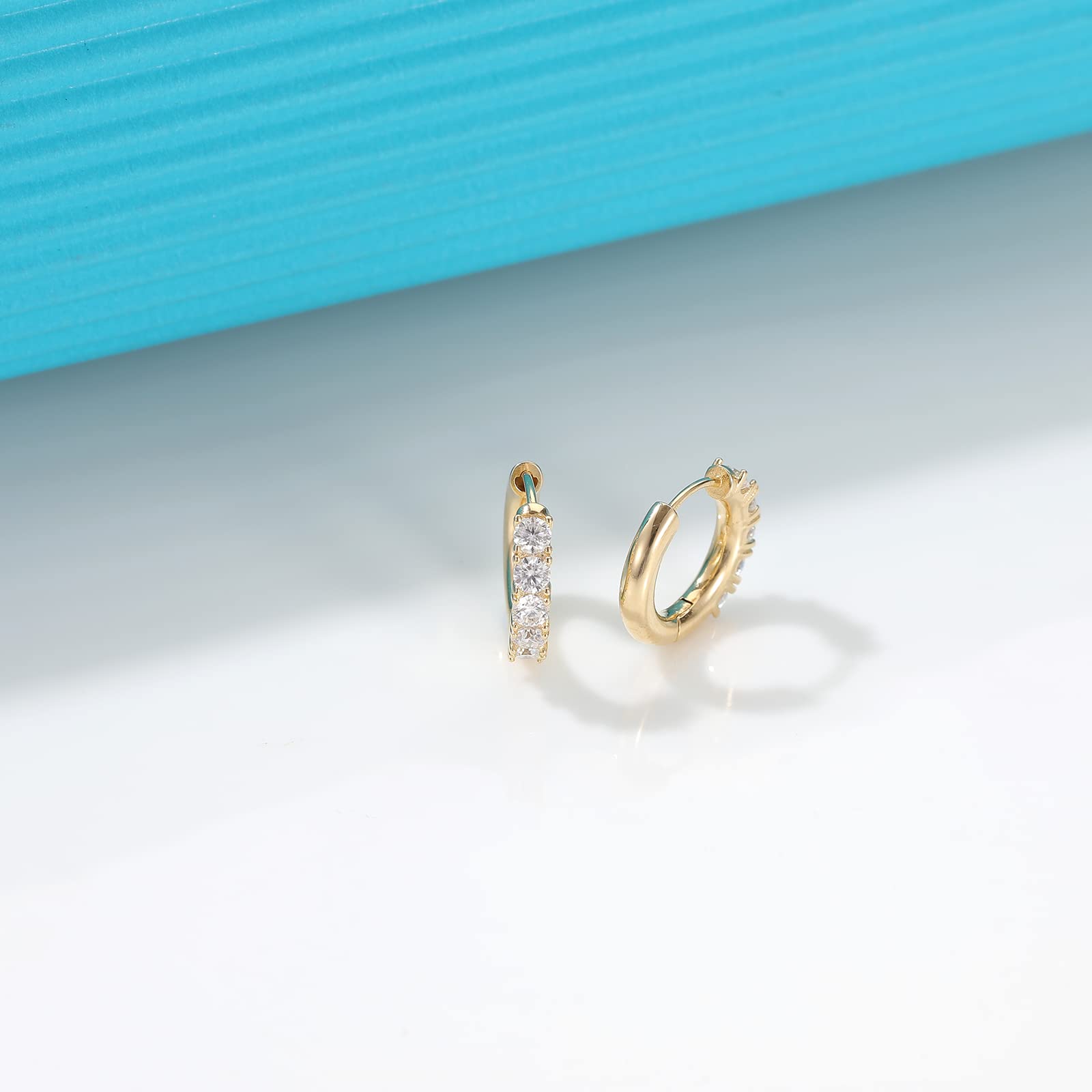 CHASKI Moissanite Hoop Earring for Women White Gold Plated 0.3ct Small Huggie Earrings Chunky 925 Sterling Silver Ear Rings