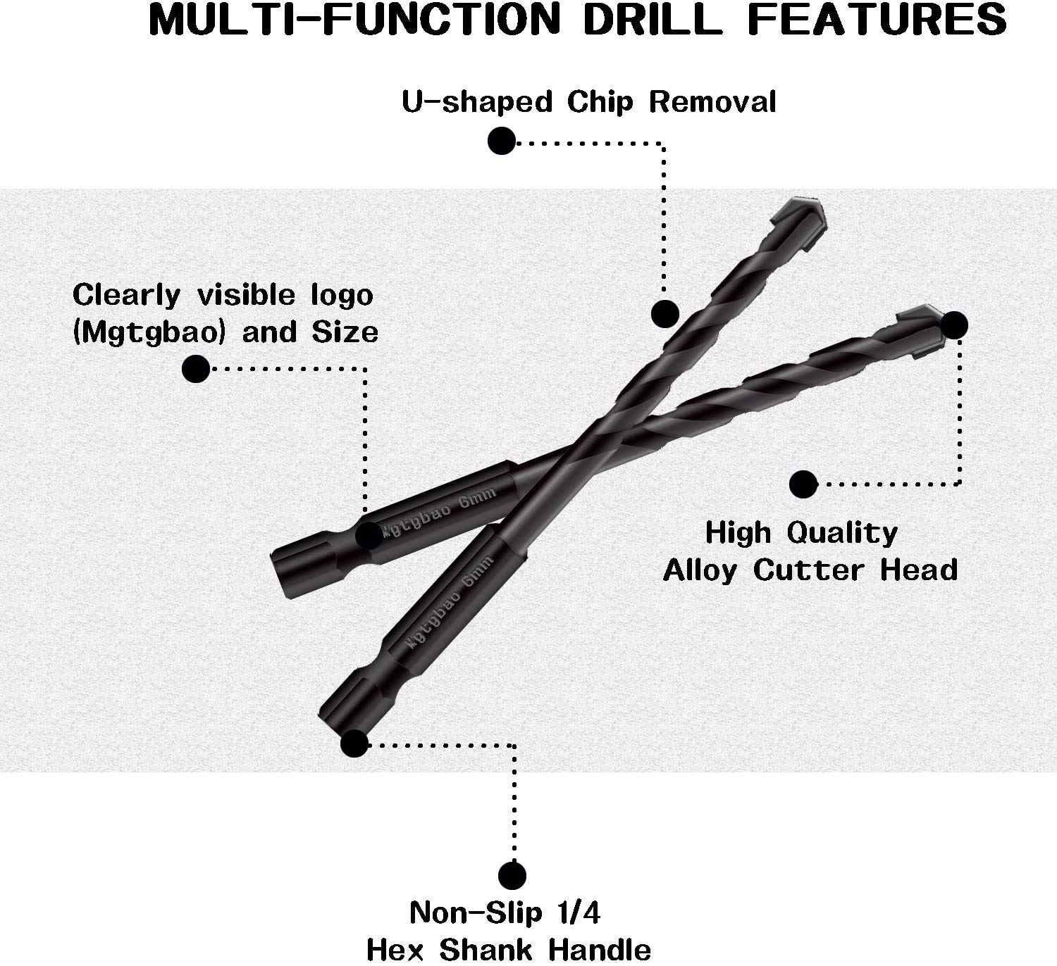 Mgtgbao 5MM Masonry Drill Bits, 8PC 3/16” Concrete Drill Bit Set for Tile,Brick, Plastic and Wood,Tungsten Carbide Tip Best for Wall Mirror and Ceramic Tile.