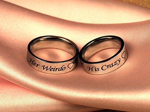Blowin His Crazy Heart Ring Stainless Steel Engagement Wedding Band for Women (Her Size 9)