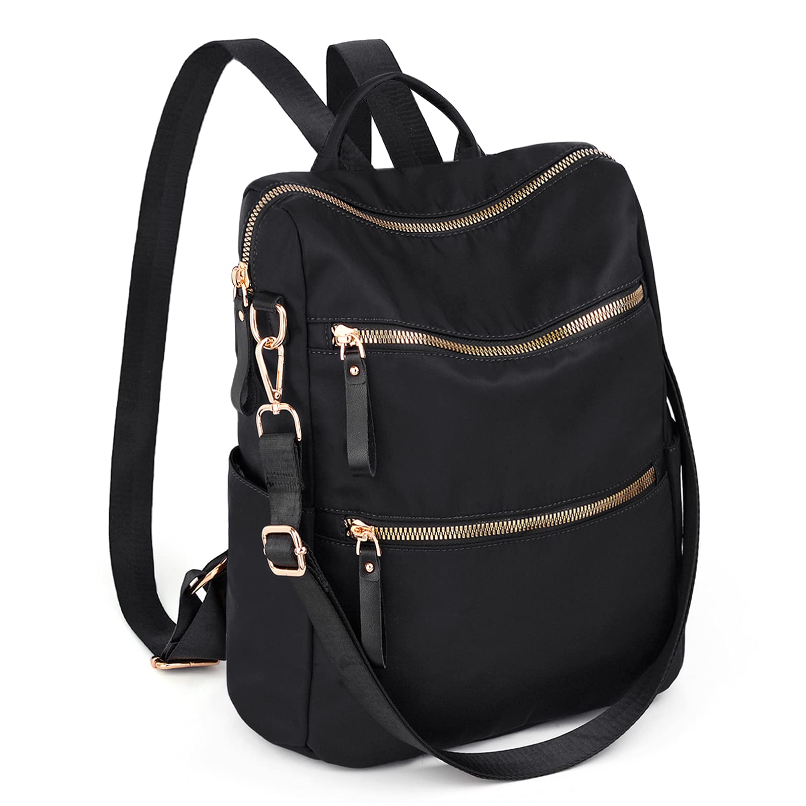 UTO Camo Waterproof Backpack for Women Durable Nylon Multipurpose Roomy Multi pockets Travel Business Shoulder Bag Black