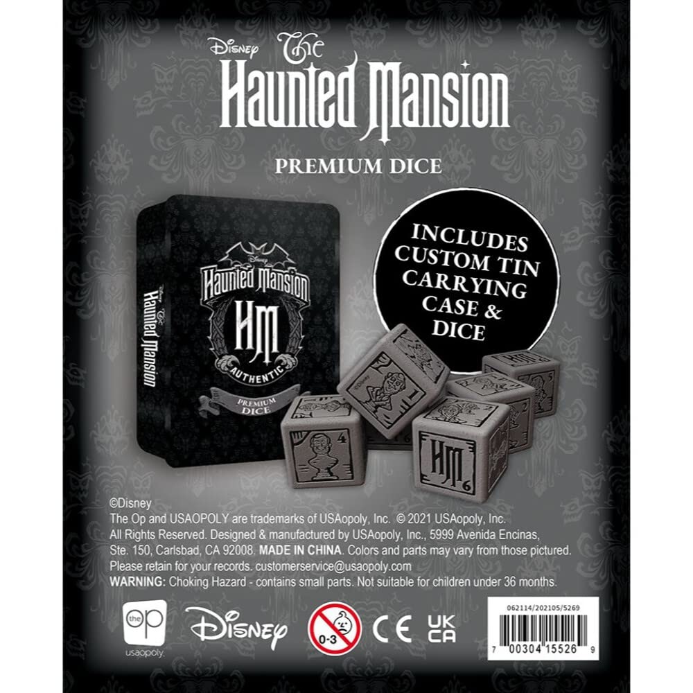 USAOPOLY Disney The Haunted Mansion Premium Dice Set | Collectible d6 Dice | Custom Dice with Collectible Tin Case | Officially Licensed Disney 6-Sided Dice