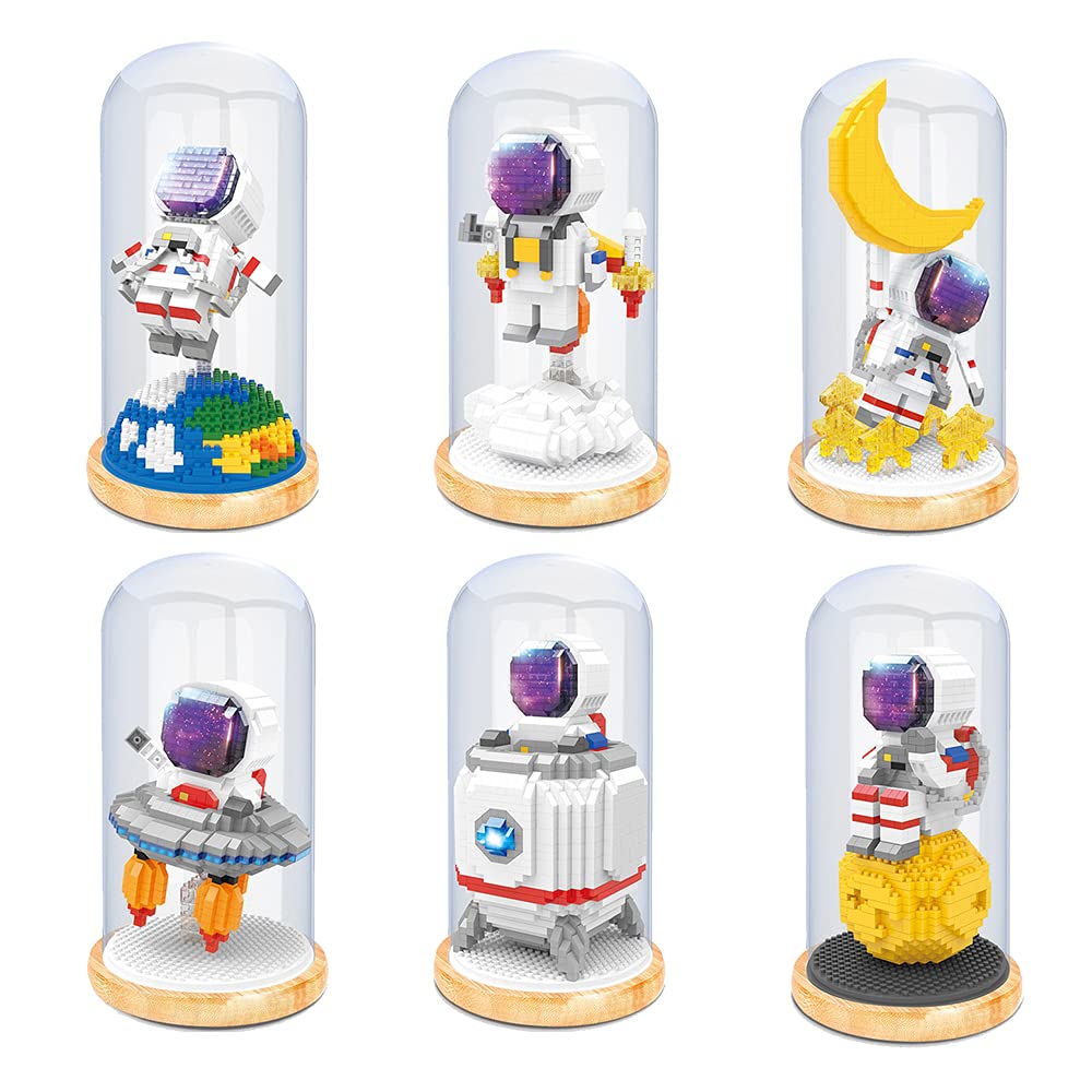 Uvini Building Blocks Astronaut Model with Light STEM Building Toy Micro Blocks for Adults or Teens Gifts Spaceman Mini Blocks Set DIY Bricks Toys 708PCS (Dust-Proof Dome Included) (00864)