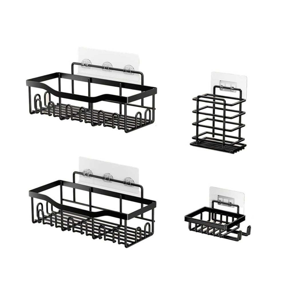 Flyxiregg Shower Caddy 4 Pack，Bathroom Shower Organizers，Shower Organizer for Bathroom Storage&Home Decor&Kitchen，No Drilling，Stainless Steel Shower Shelves with 10 Hooks