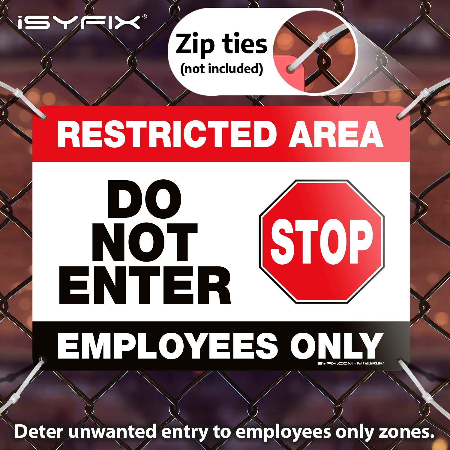 iSYFIX Restricted Area Sign – 1 Pack 10X7 Inch – Do Not Enter, Employees Only Signs, 100% Rust Free .040 Aluminum Signs, Laminated UV, Weather, Scratch, Water & Fade Resistance, Indoor & Outdoor