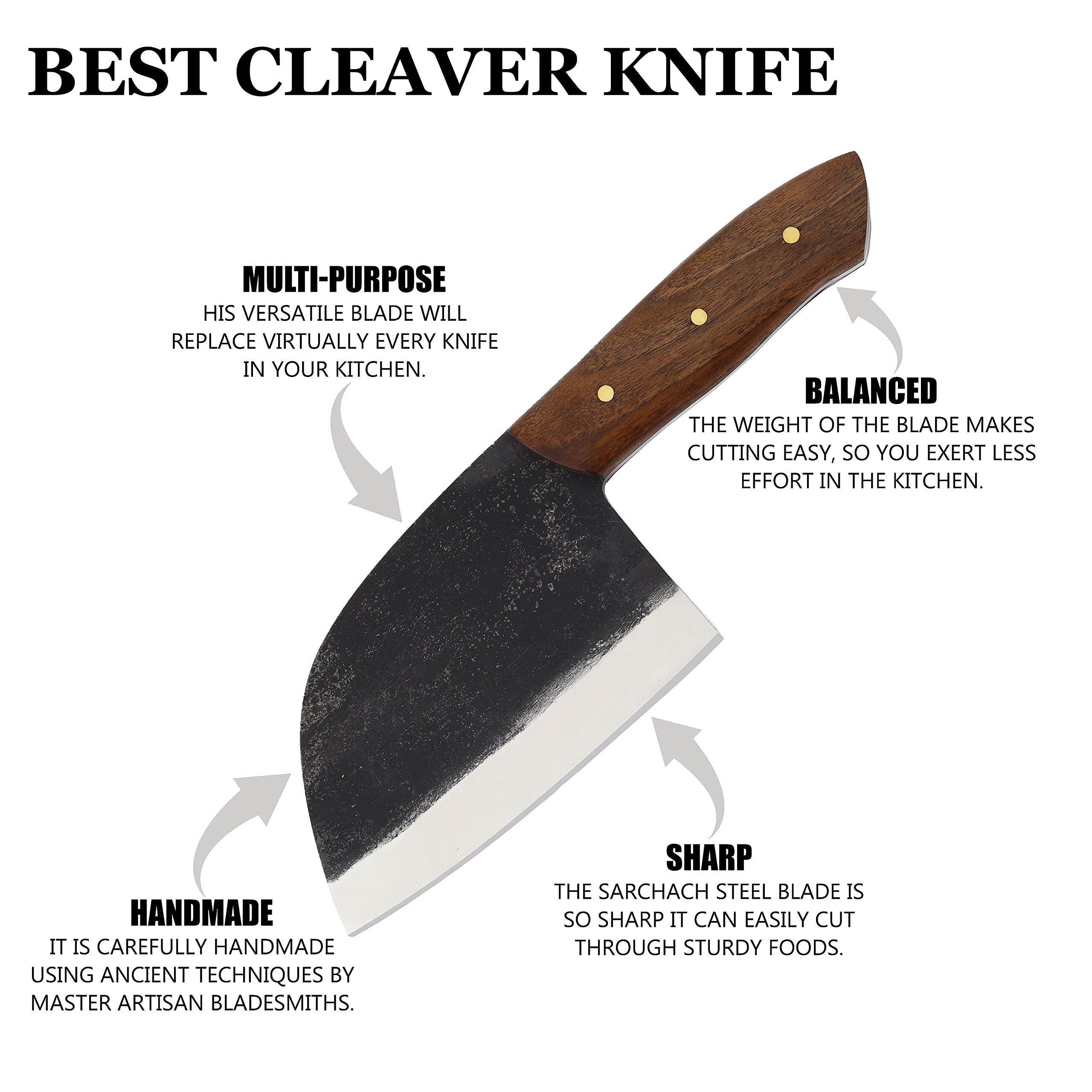 Custom 12C27 Steel Profesional Meat Cleaver Knife, Serbian Chef Knife Walnut Handle With Leather Sheath Full Tang Hercules Knives