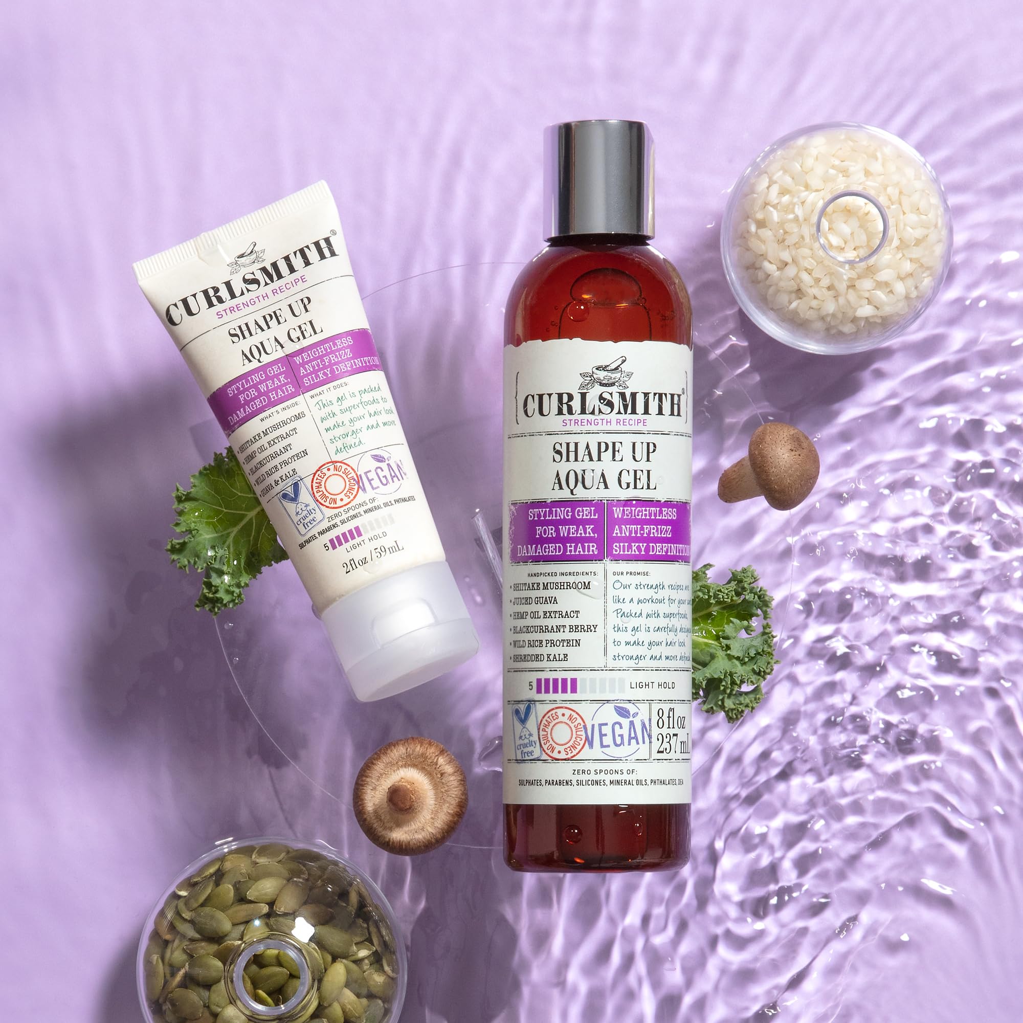 CURLSMITH Travel Duos - Protein Enriched Hair Styling - Multi-Tasking Conditioner (2oz) + Shape Up Aqua Gel (2oz) for Curly, Wavy or Coily Hair, Vegan