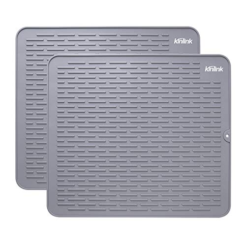 Kinlink Silicone Dish Drying Mats 2 Pack - 18x16 Large Dishwasher Safety Counter Pad for Faster Drying, Kitchen Dish / Dish Draining / Sink Mat, Heat Resistant Trivet, Grey
