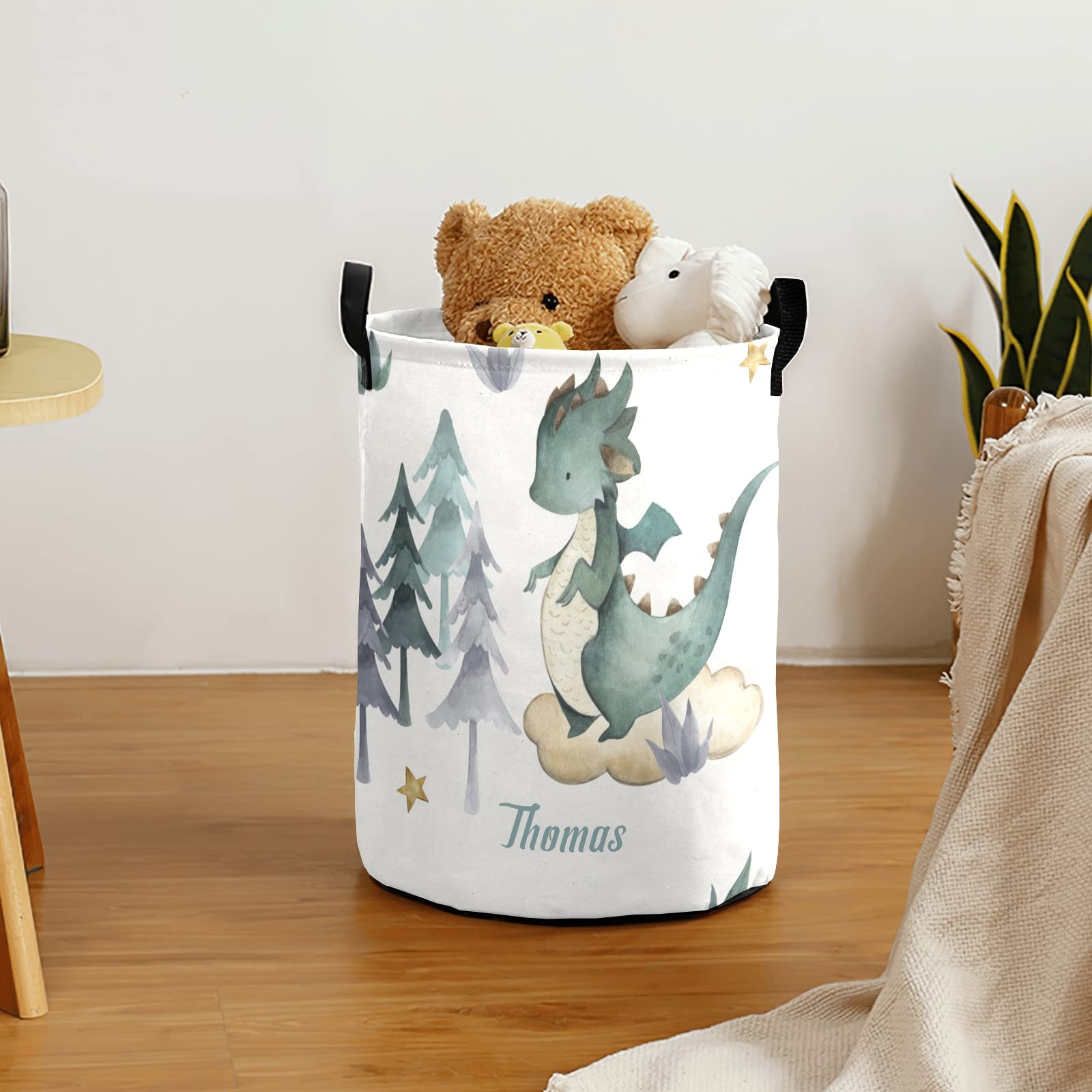 Cartoon Dragon Personalized Laundry Hamper,Custom Name Collapsible Waterproof Laundry Basket Storage Bins with Handle for Clothes,Toy,Nursery