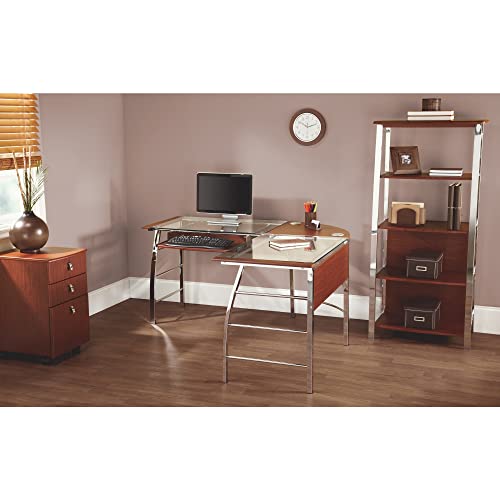 RealspaceĀ® Mezza 62"W L-Shaped Desk, Cherry/Chrome