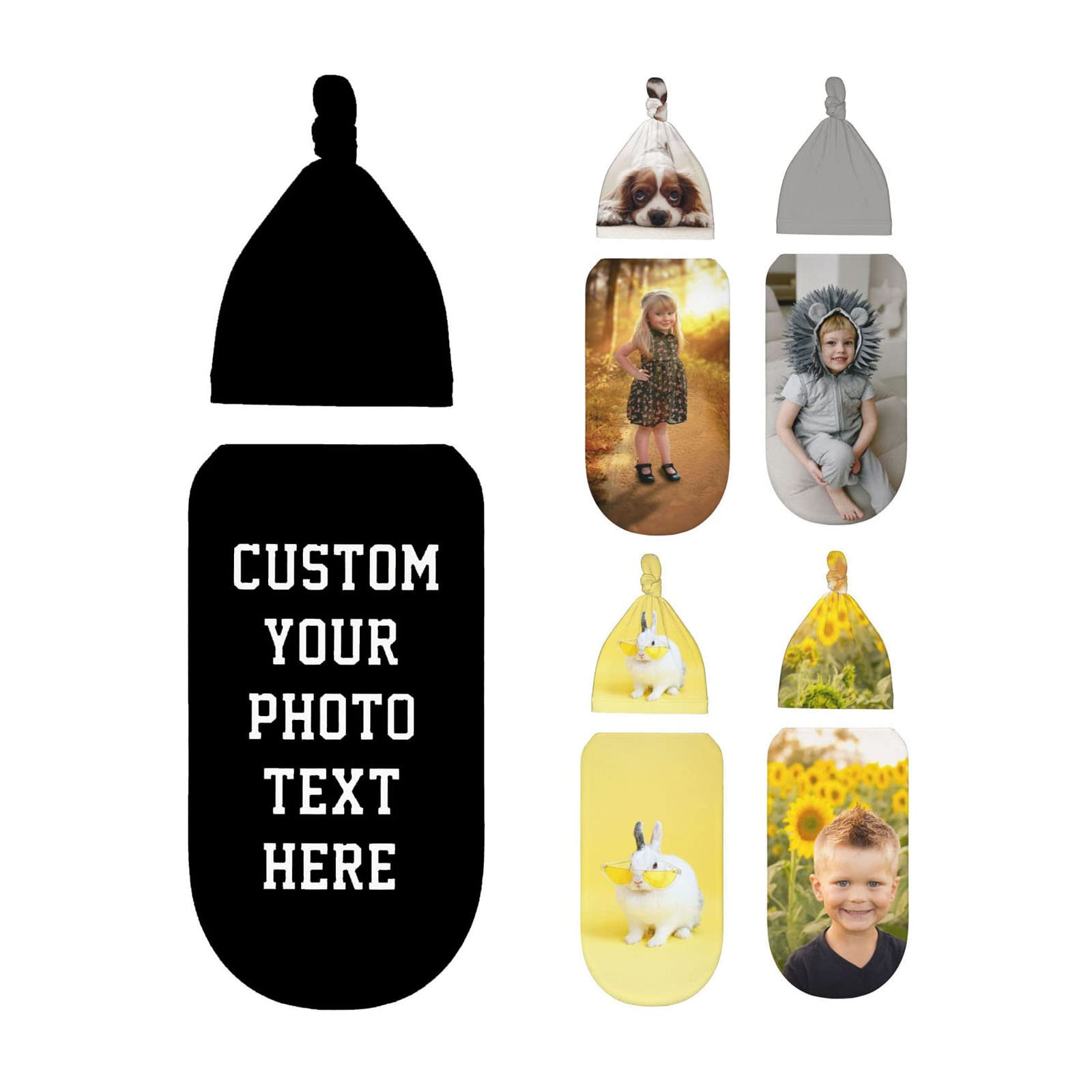 Custom Baby Blanket and Hat Personalized Newborn Infant Swaddle Blanket with Photo Picture Text Name Customize Sleep Sack Baby Gift