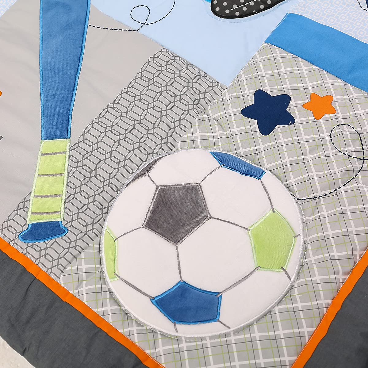 JAHbaby 7 PCs Blue Sports Theme Nursery Crib Bedding Set Baby Boy Love Sport Standard Crib Bedding Set 28 X 52